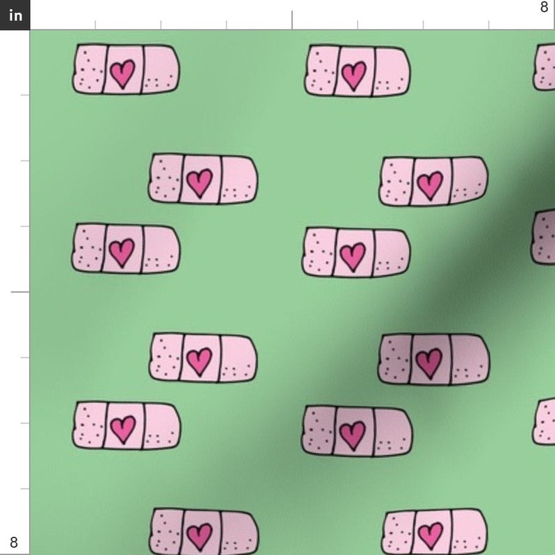 Kawaii Mint and Pink Band-aid Fabric Kawaii Band-aid Green | Etsy