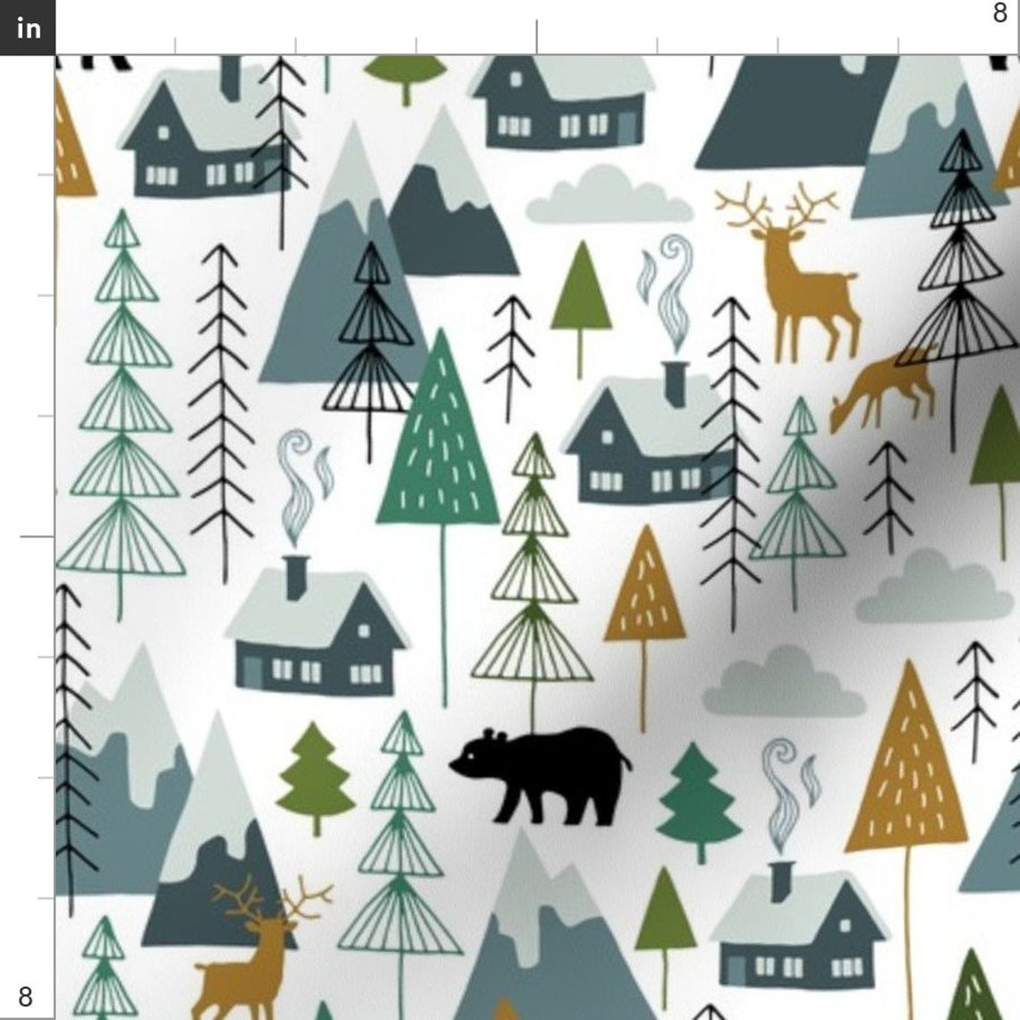 Winter Woodland Fabric Winter Alps Adventure Chalet by - Etsy