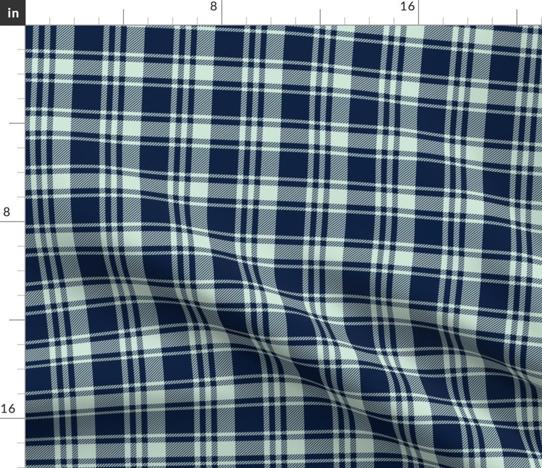 Blue Plaid Fabric Fall Plaid Dark Blue and Mint by - Etsy