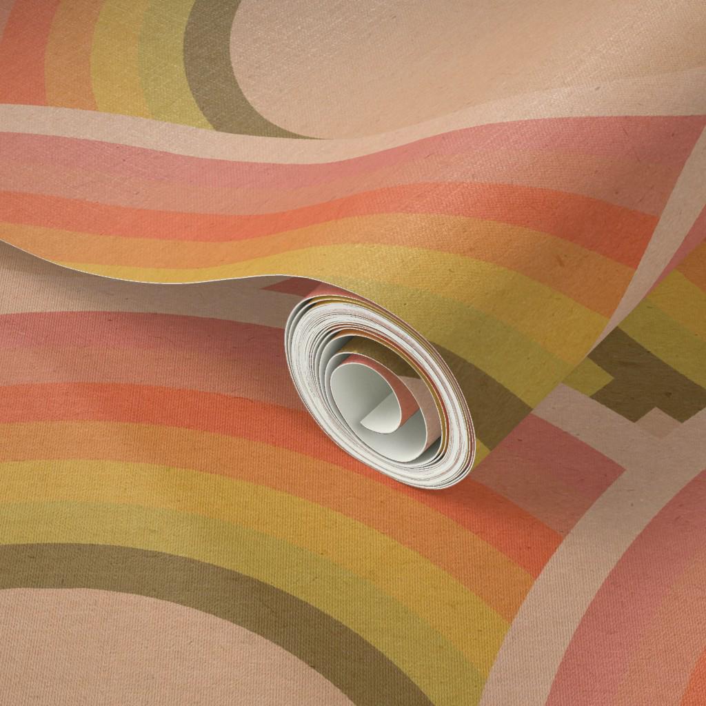Retro Wallpaper - Rollin' Retro Road by Yesterdaycollection - Peach ...