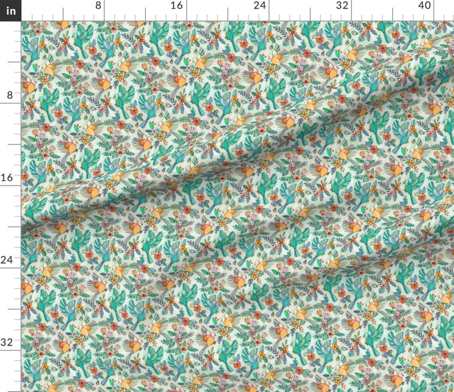 Whimsical Fabric Birds Summer Flight Emerald and Apricot - Etsy