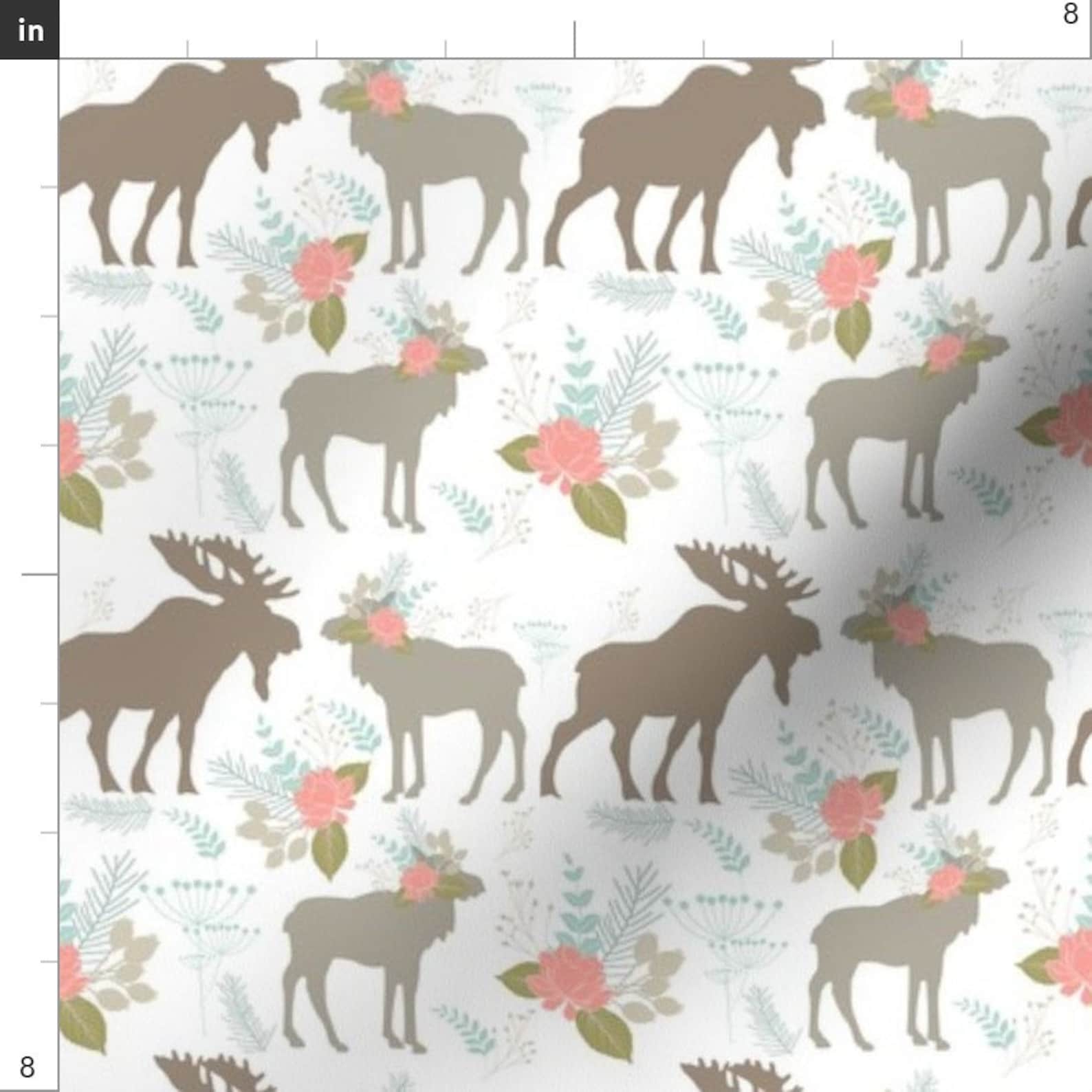 Floral Moose Fabric Moose Flower by Teart Baby Girl - Etsy