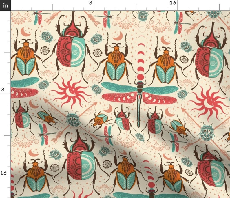 Retro Bugs Fabric Retro Mystical Bugs by Famenxt beige - Etsy
