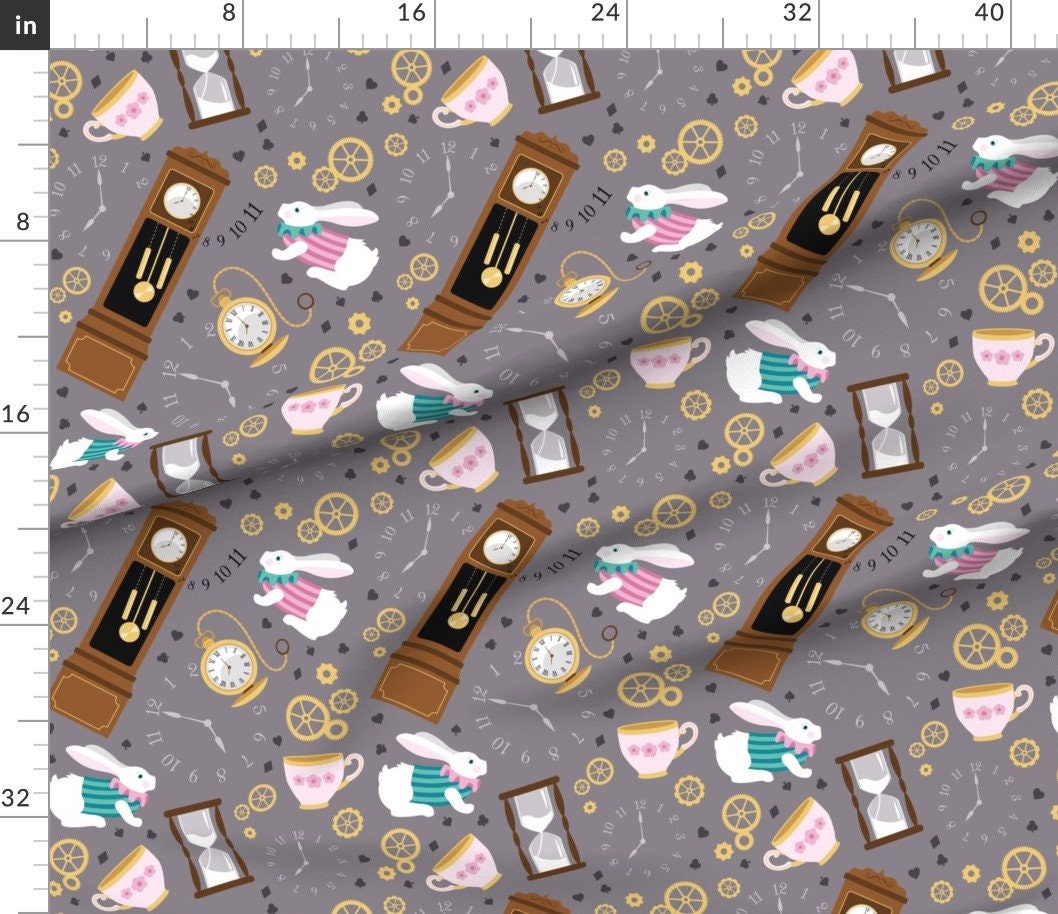 Clocks Fabric Late for the Party White Rabbit Teacups | Etsy