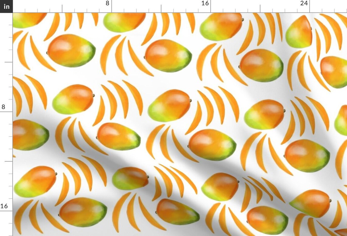 Bold Mango Fabric - Mango Fruit by Landpenguin - Watercolor Summer ...