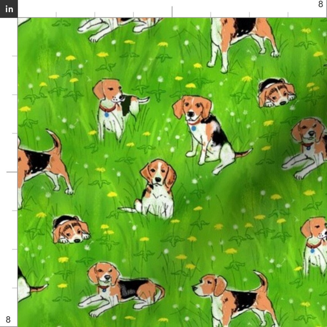 Green Beagle Fabric Beagles and Dandelions by Vinpauld - Etsy