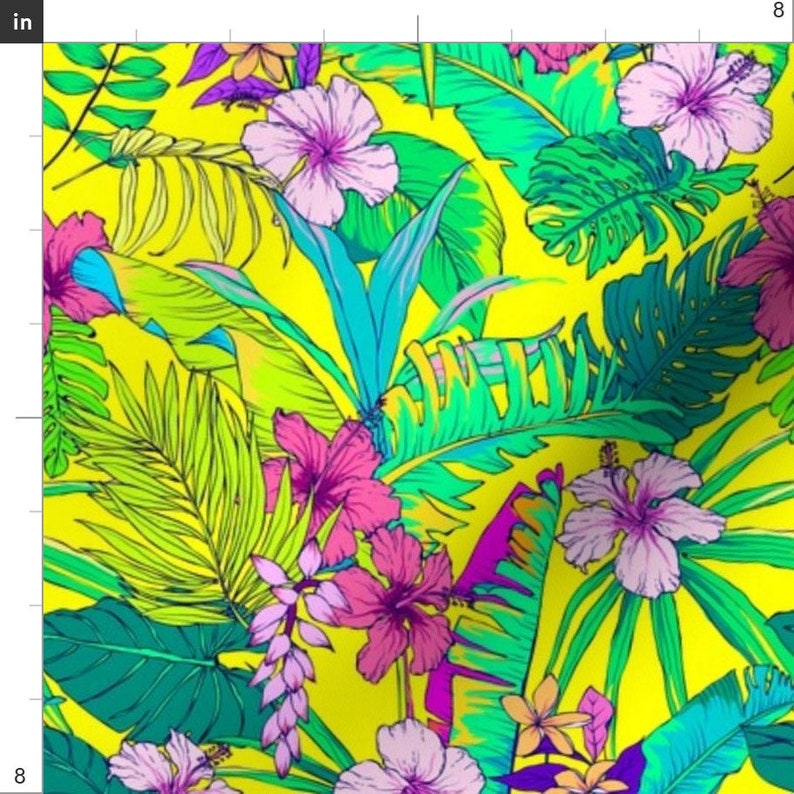 Tropical Beach Floral Fabric Miami Beach Yellow by Shopcabin | Etsy