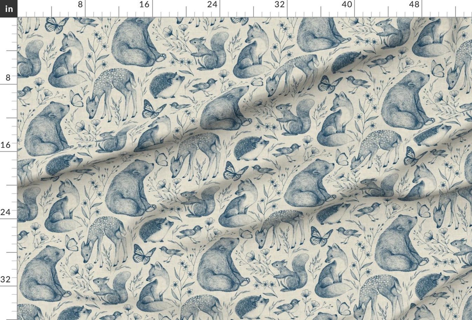 Blue Animal Toile Fabric - Forest Animals Toile by Perrinphilippa ...