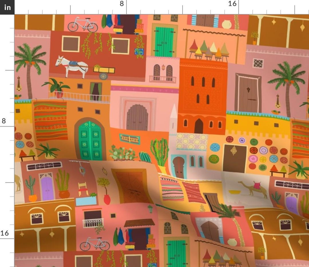Marrakech Buildings Fabric Marrakesh by Dasbrooklyn Moroccan City ...