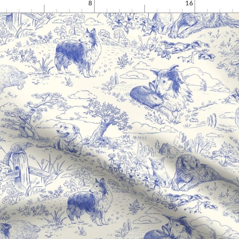 Blue Toile Fabric - Etsy