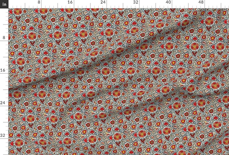 Russian Fabric - Intricate Filigree Red Poppy Traditional Folk Art ...