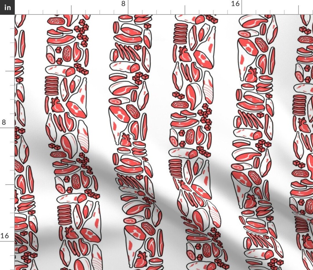 Steak Stipes Fabric Meat Stripes on White Back by - Etsy