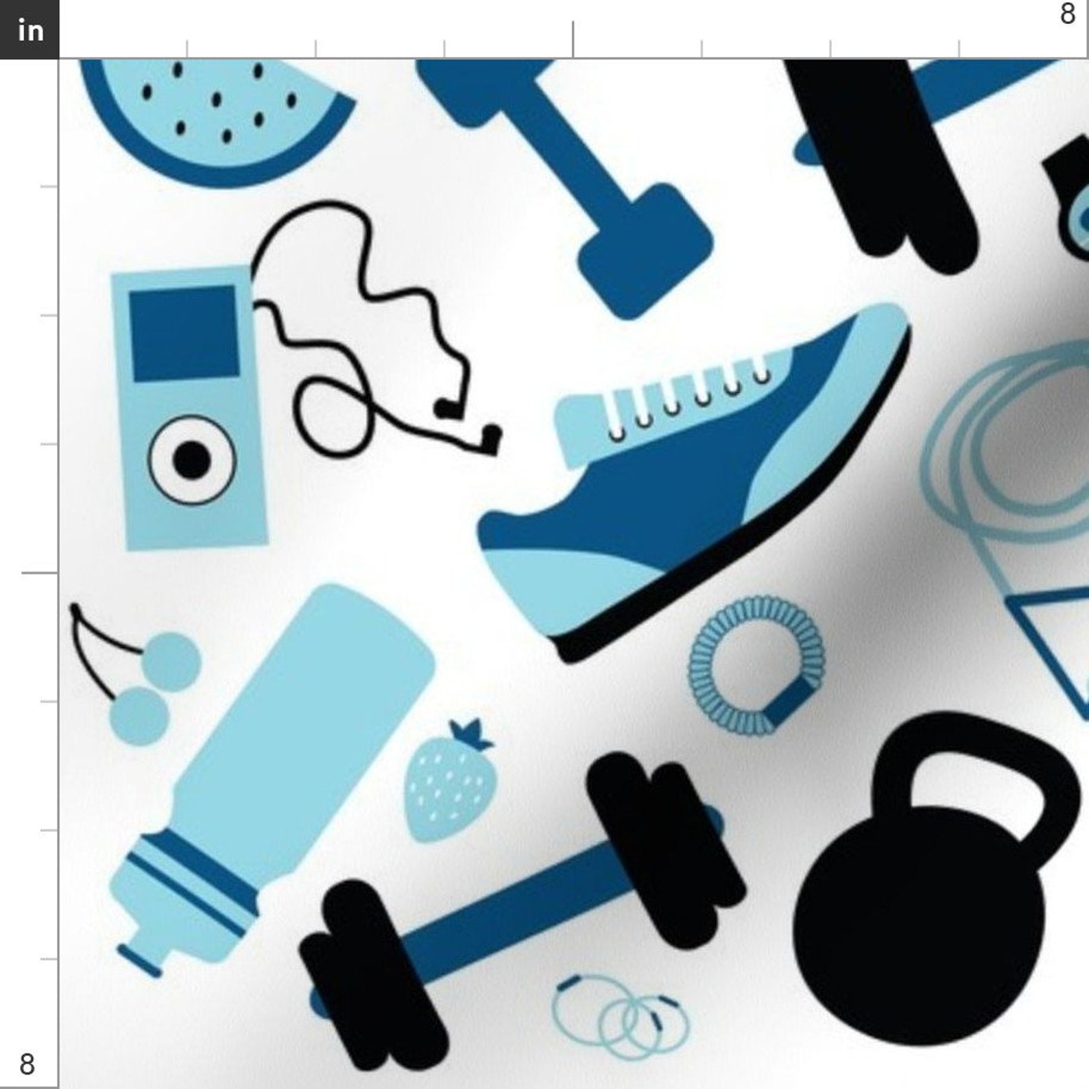 Blue Gym Equipment Fabric Time to Hit the Gym by Vintage - Etsy