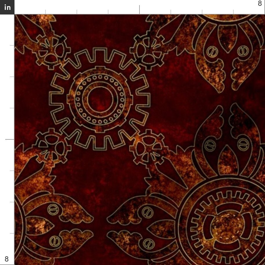Steampunk Fabric Steampunk by Jadegordon Dark Red Fire | Etsy