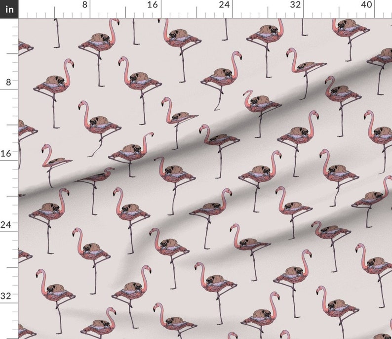 Flamingo Pug Friends Illustration Fabric Flamingo and Pug by | Etsy