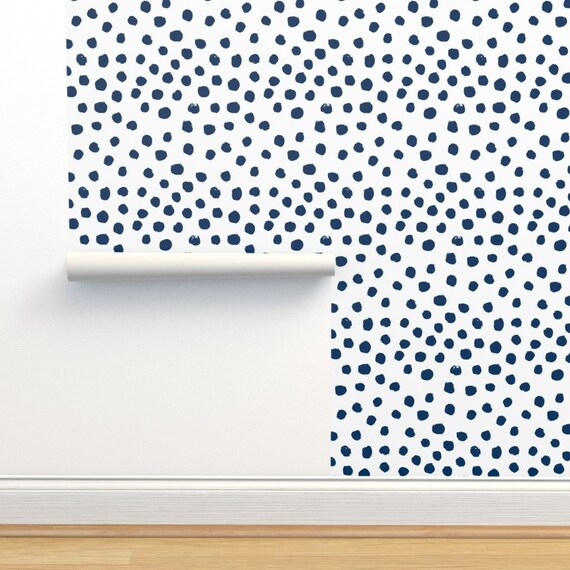 Navy Dots Wallpaper Navy Painted Dot Spots Navy Blue by - Etsy