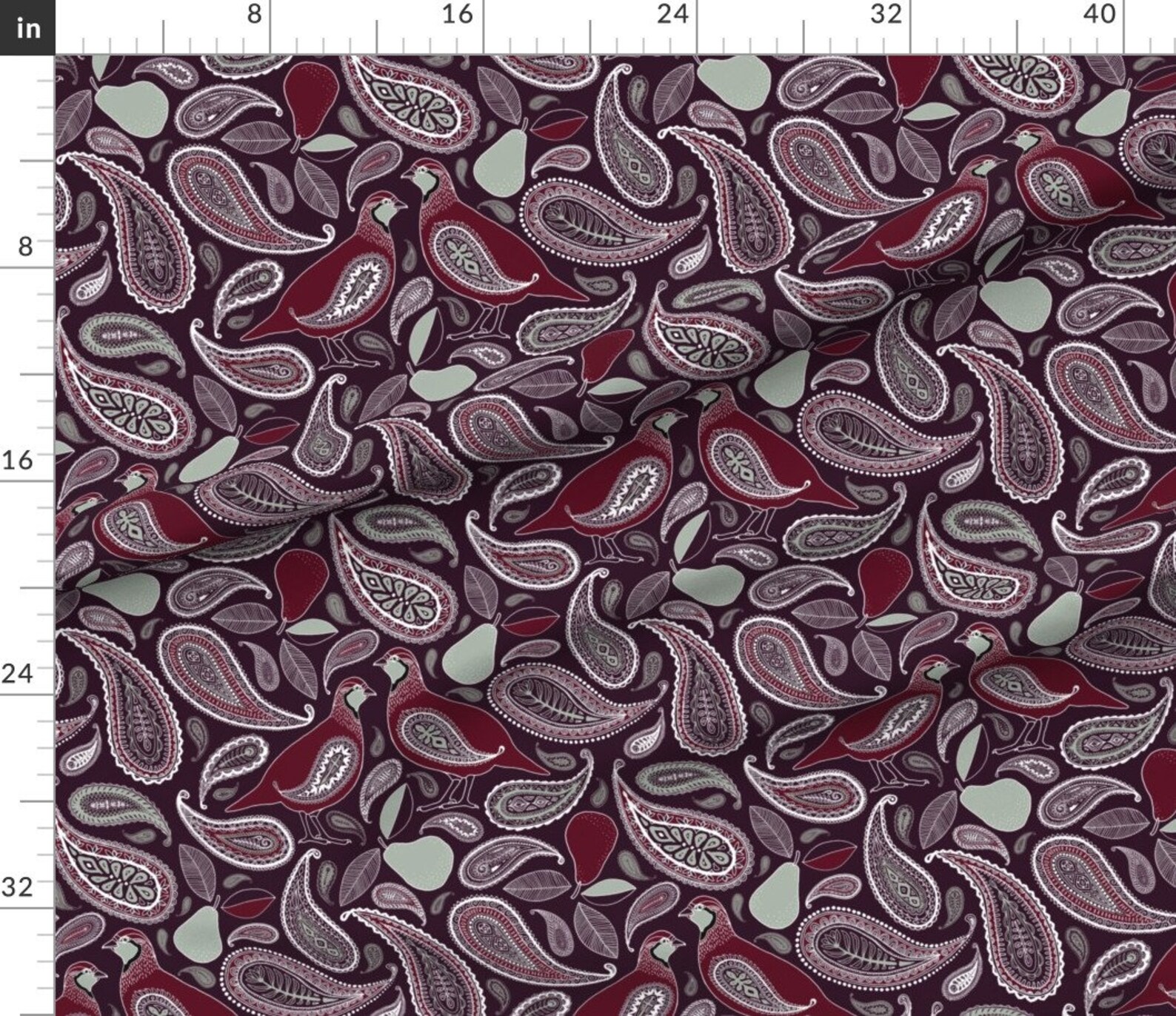 Paisley Partridge Fabric Partridge Pear Paisley Pattern - Etsy