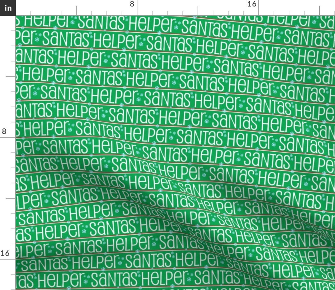 Christmas Fabric Santas Helper Stripes Green, White and Red by Khaus ...