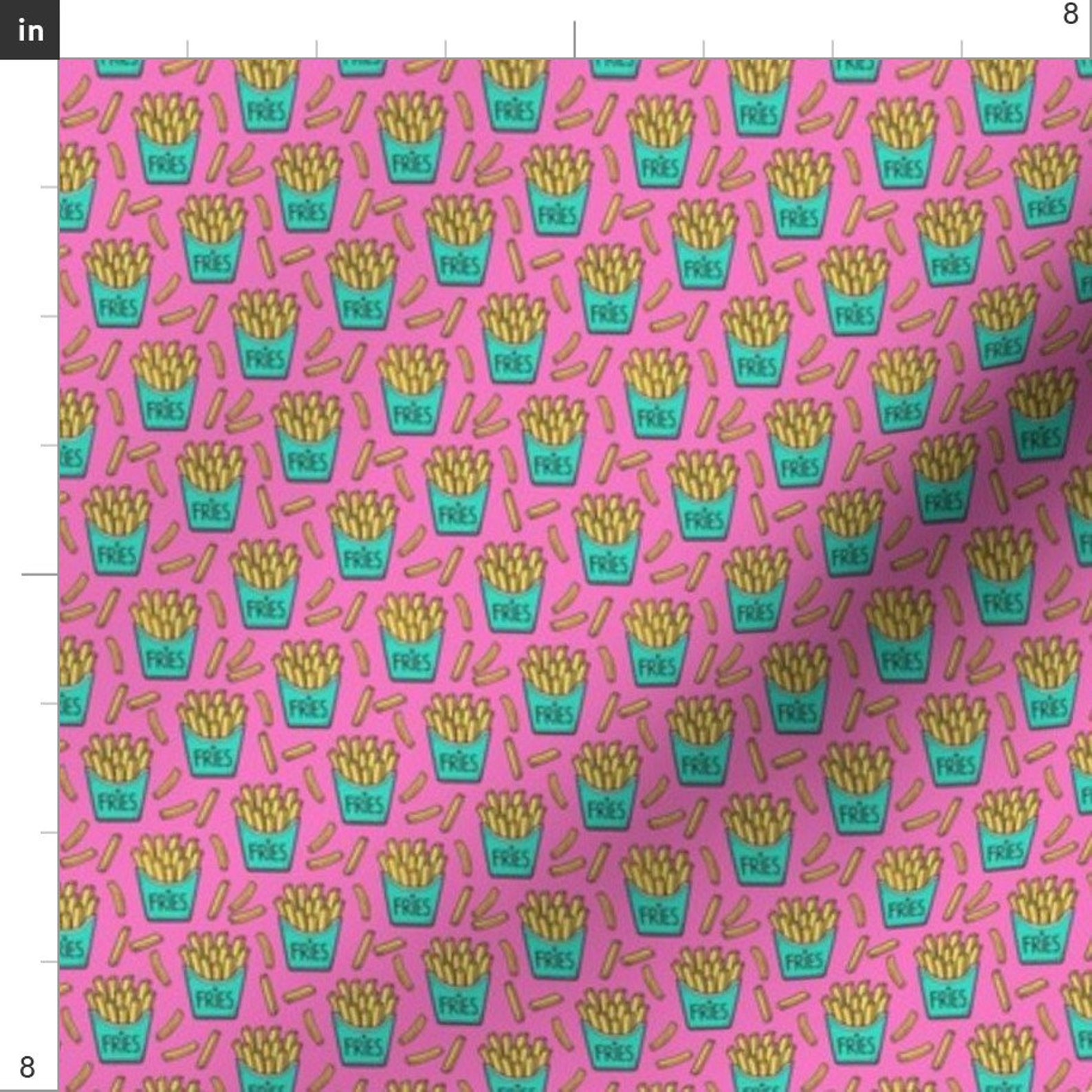 Fries Fabric French Fries Fast Food Green Mint on Pink Tiny - Etsy