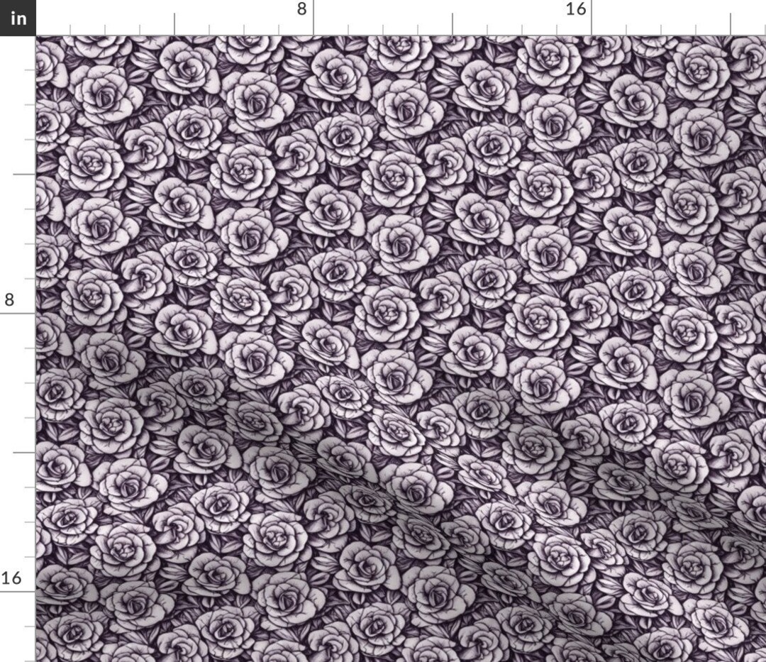 Purple Roses Fabric Hand Drawn Flowers by Sewanitalouise - Etsy