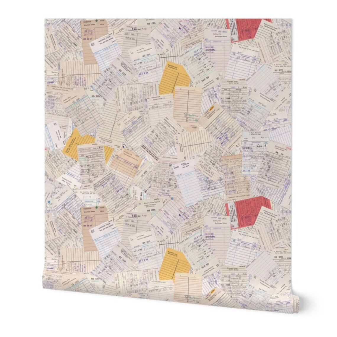 Library Wallpaper Library Card Scatter by Lellobird Yellow | Etsy