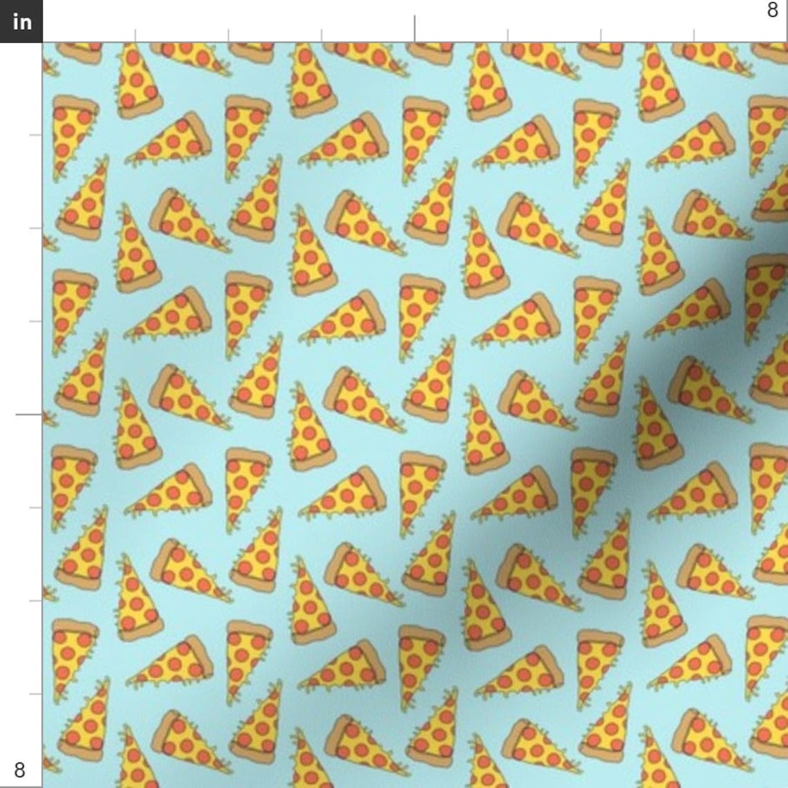 Pizza Fabric Pizza Light Blue Pastel Small Scale Food Fabric - Etsy