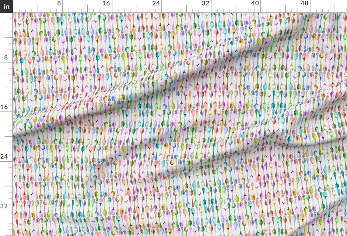 Rainbow Spoons Fabric - Vintage Rainbow Spoons on Silver Lace by Emmie ...