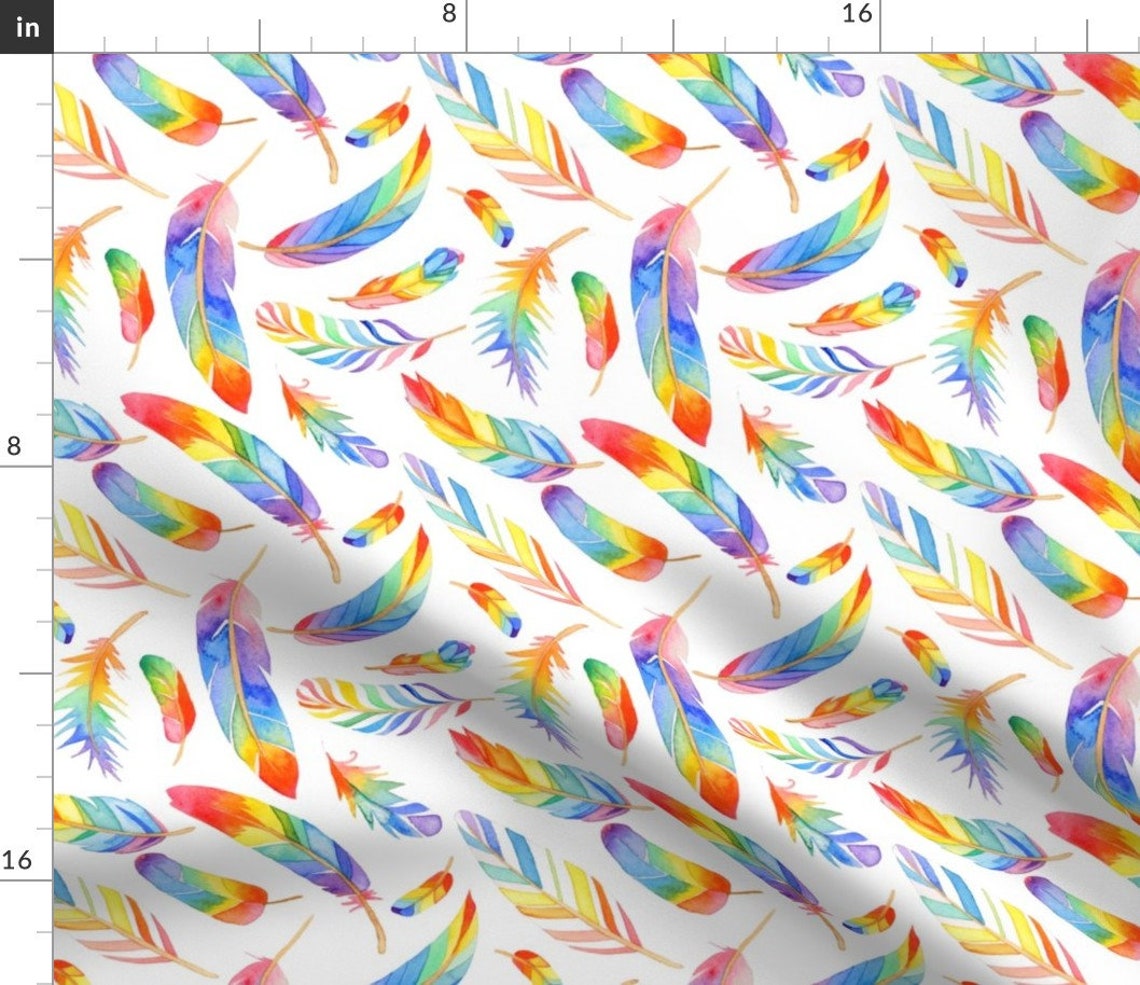 Rainbow Feather Fabric Rainbow Feathers by Emmaallardsmith - Etsy