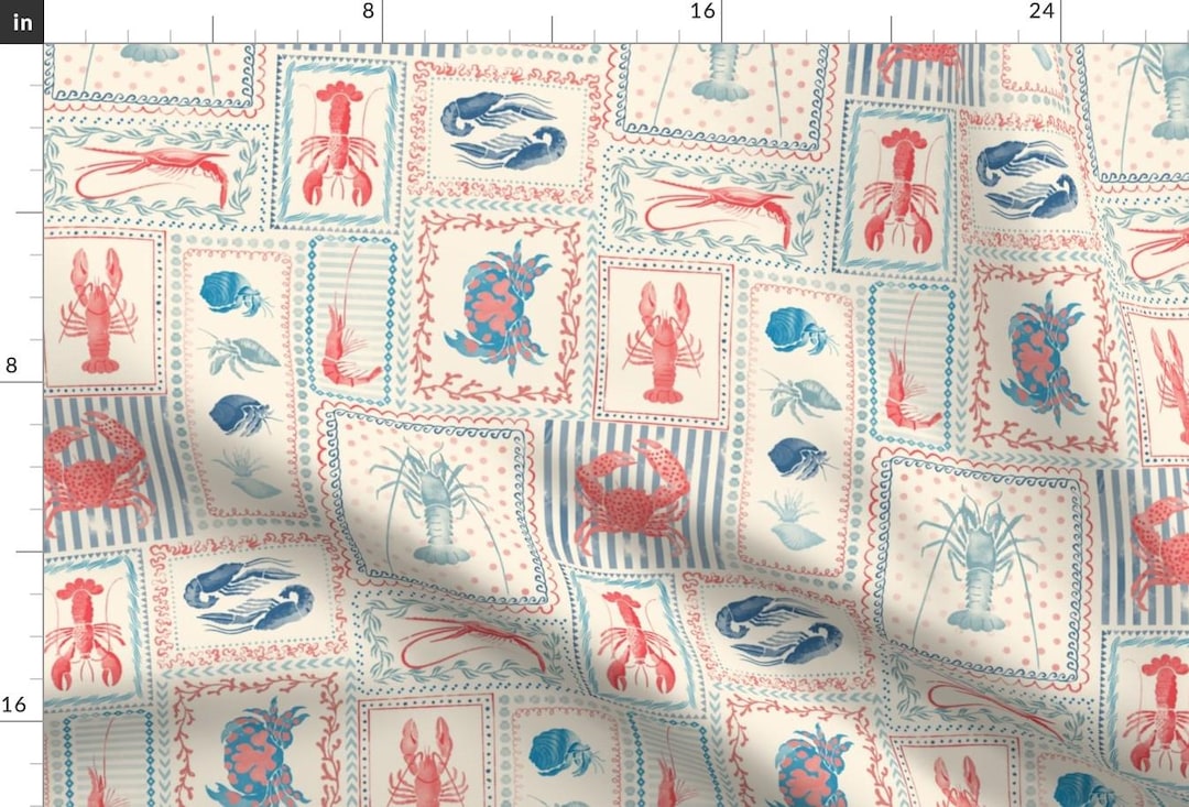 Coastal Patchwork Apparel Fabric - Crustaceans by House_of_haricot ...