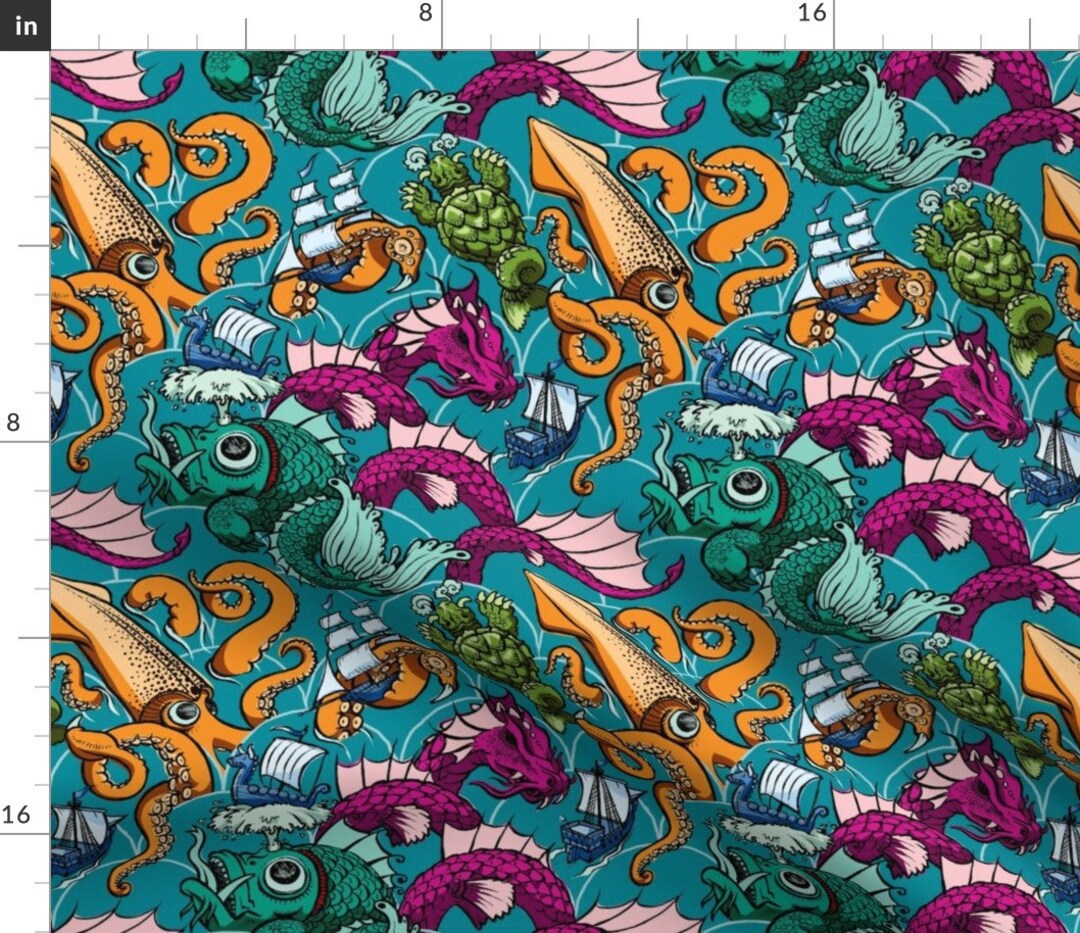 Colorful Sea Monster Fabric Sea Monsters color by Raul - Etsy