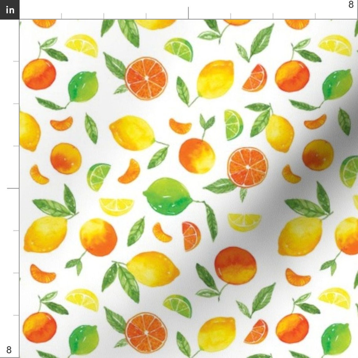 Watercolor Citrus Fruits Fabric Citrus Fruits by | Etsy