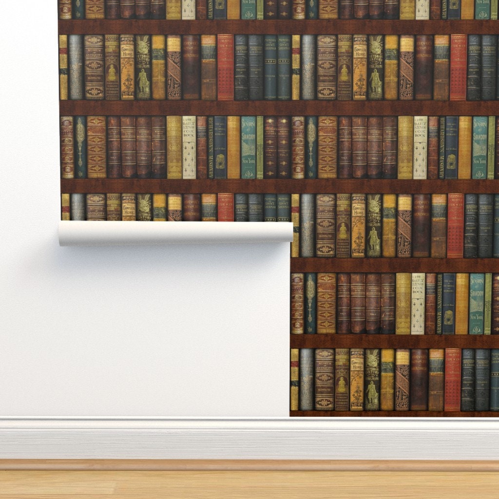 Vintage Library Wallpaper Instant Bookcase by - Etsy