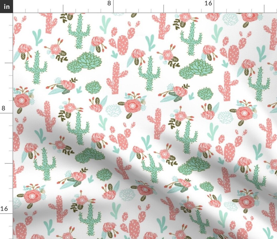 Tropical Cacti Fabric Cactus Flowers Florals Girls Flower Cute Cactus ...
