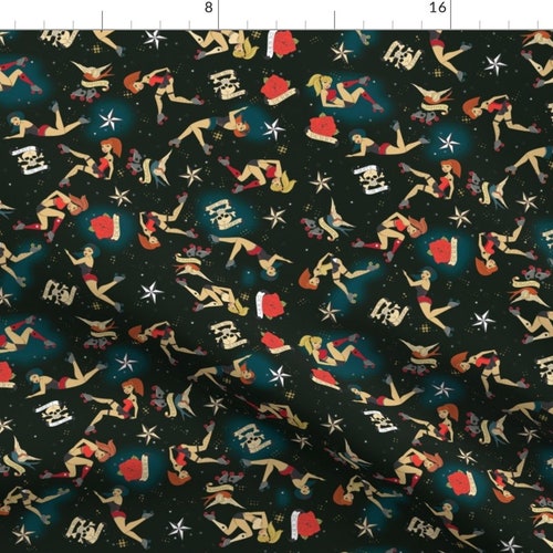 Retro Roller Pin Ups Fabric Roller Derby Girls at Night by - Etsy