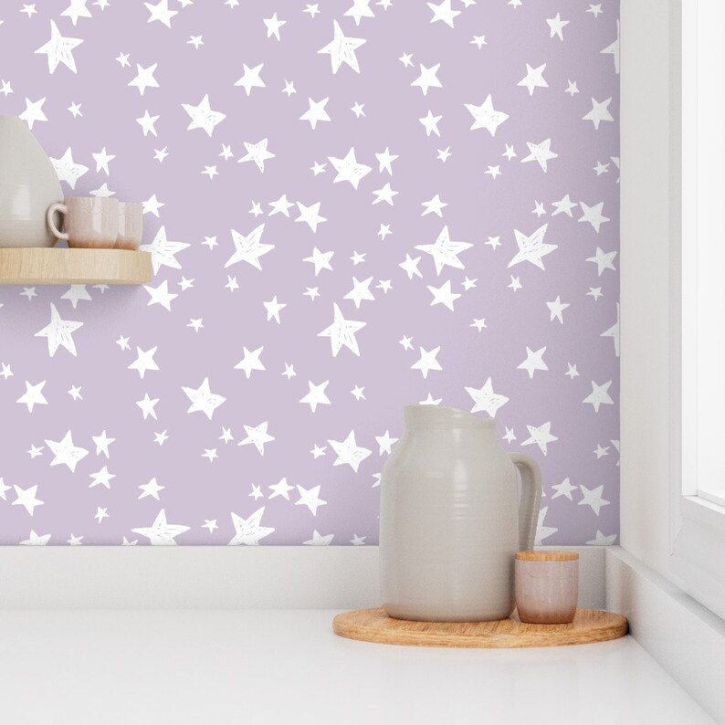 Star Wallpaper Stars Fabric Lavender Pastel by Andrea Lauren - Etsy