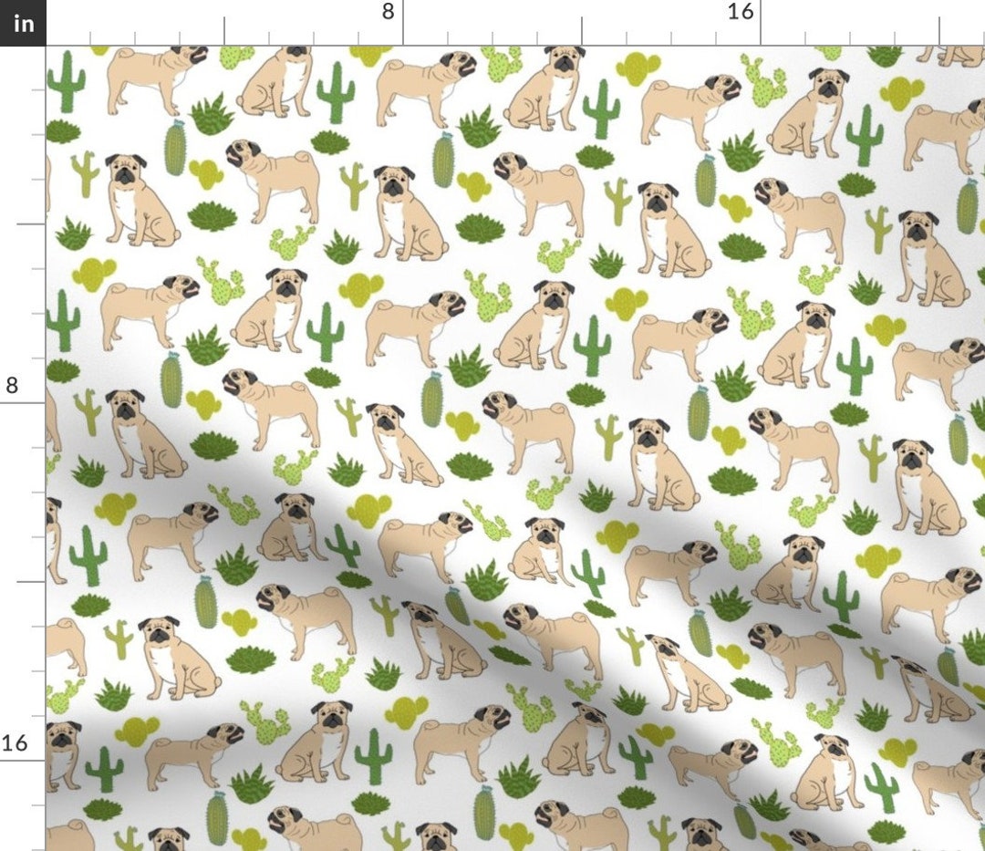 Southwestern Pug Dog Fabric Cactus Pet Dogs Pugs Cacti Sweet White ...