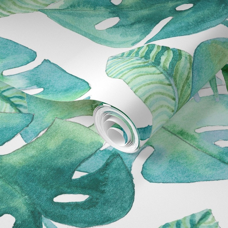 Tropical Wallpaper Cyan Tropical Jungle by Tangerine-tane - Etsy
