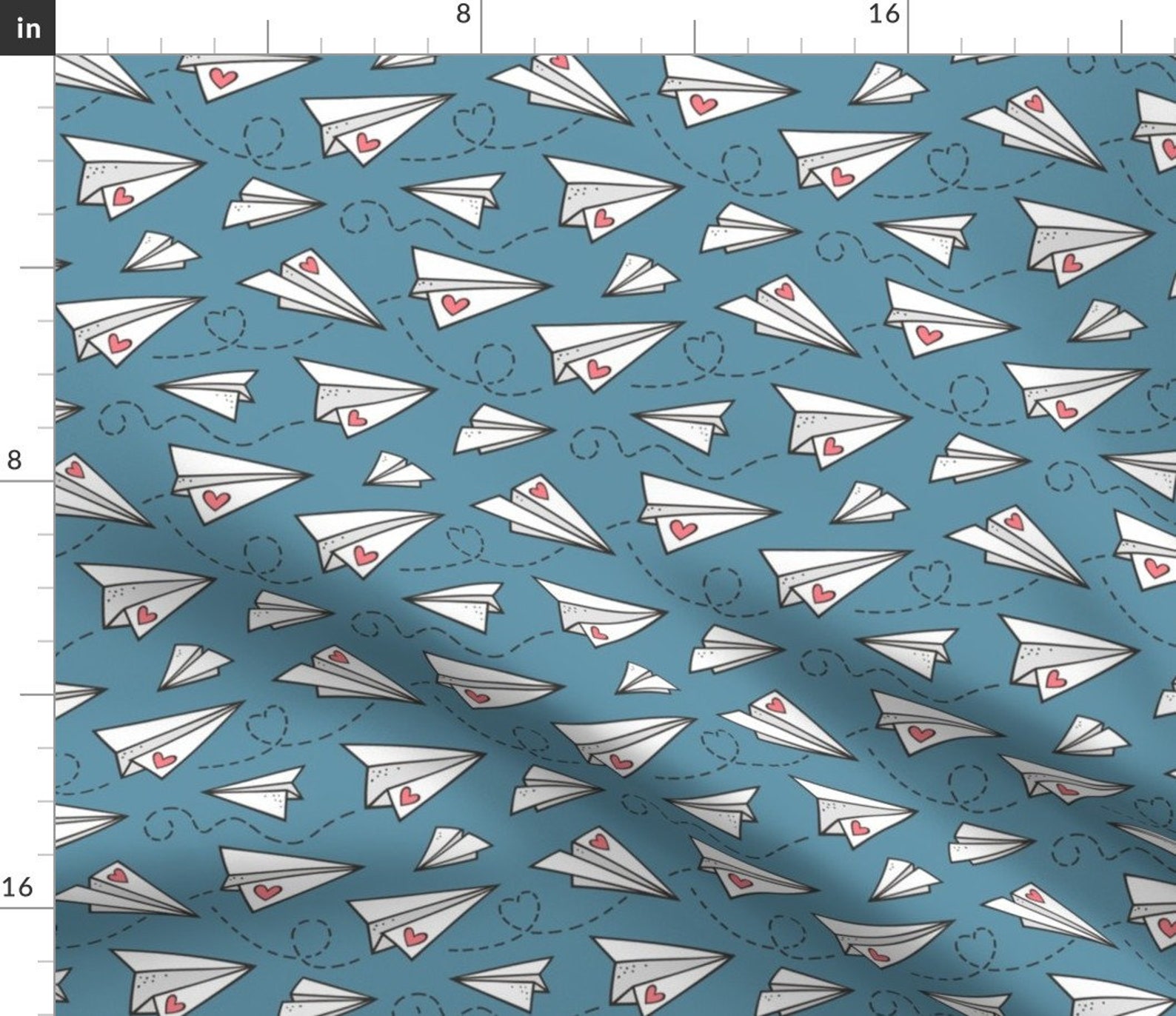 Paper Plane Fabric Paper Plane Love Hearts Valentine on Dark - Etsy