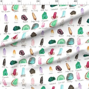 Mineral Gem Fabric - Healing Crystals- Gem Stone and Mineral Watercolor ...