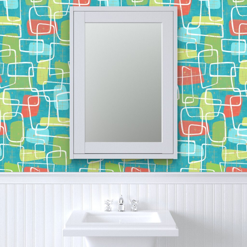 Mid-century Wallpaper Atomic Mcm Grid in Surfside by Raqilu - Etsy