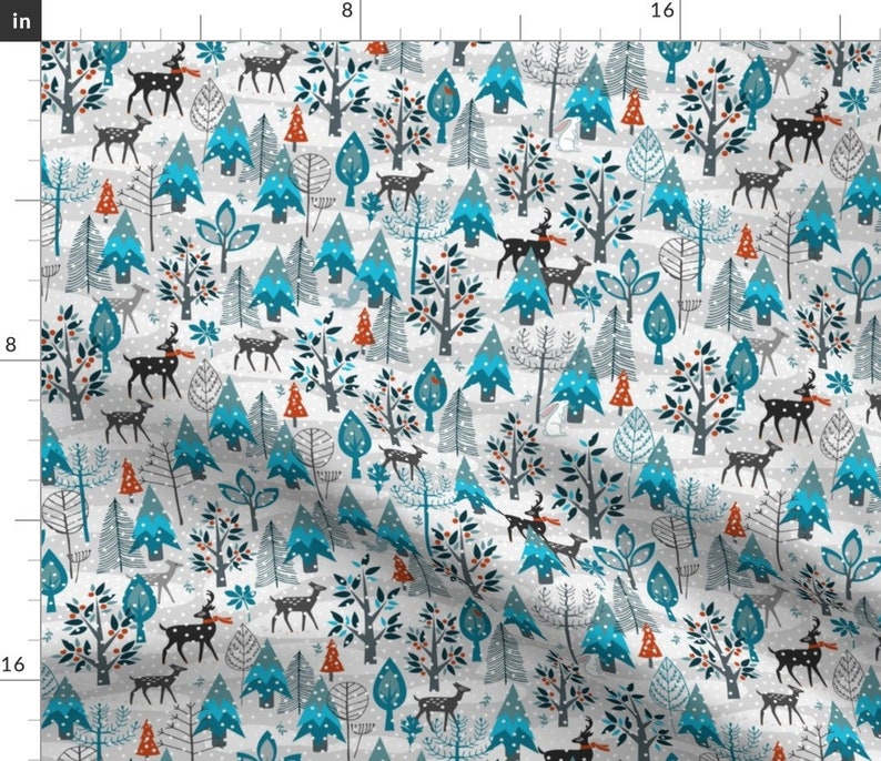 Snow Day Fabric Deer Pine Nordic Forest Winter Snow Woodland - Etsy