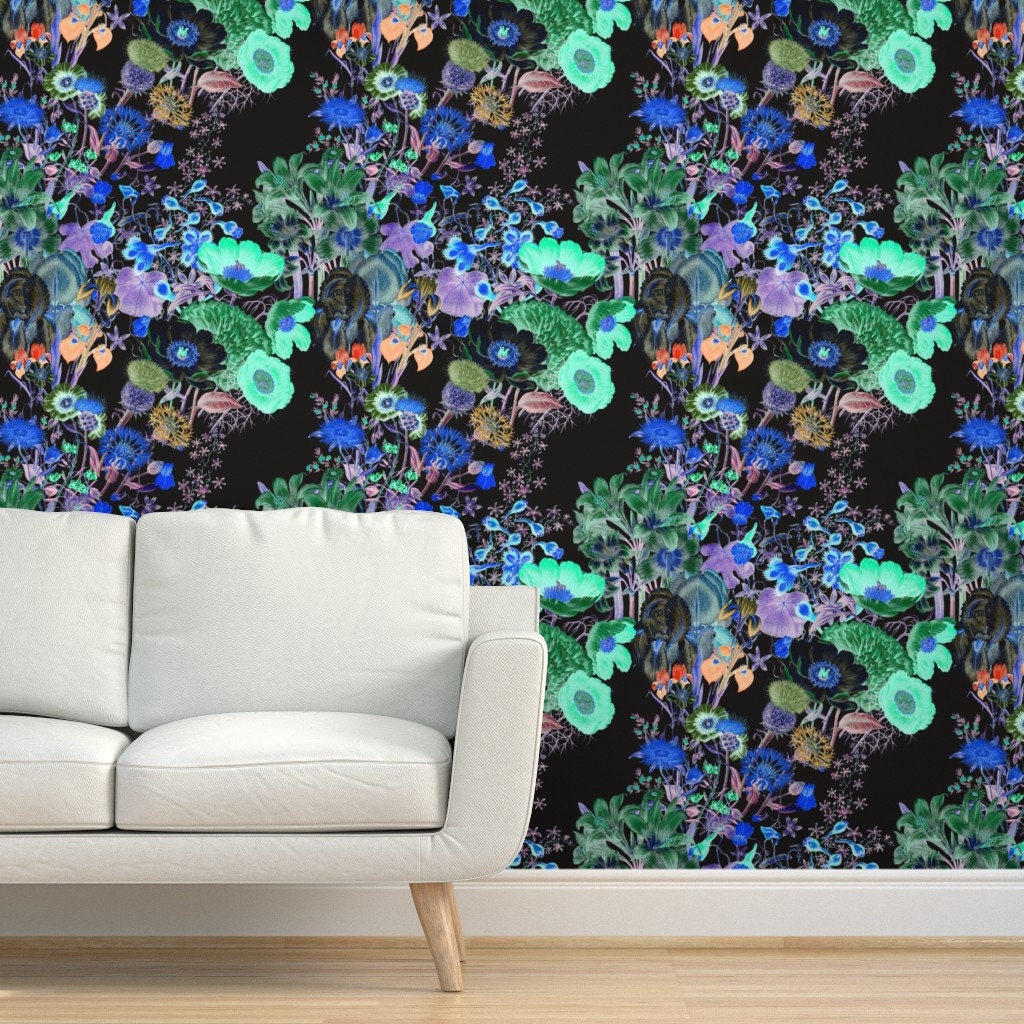 Floral Wallpaper Bloomin' Nightshade by - Etsy