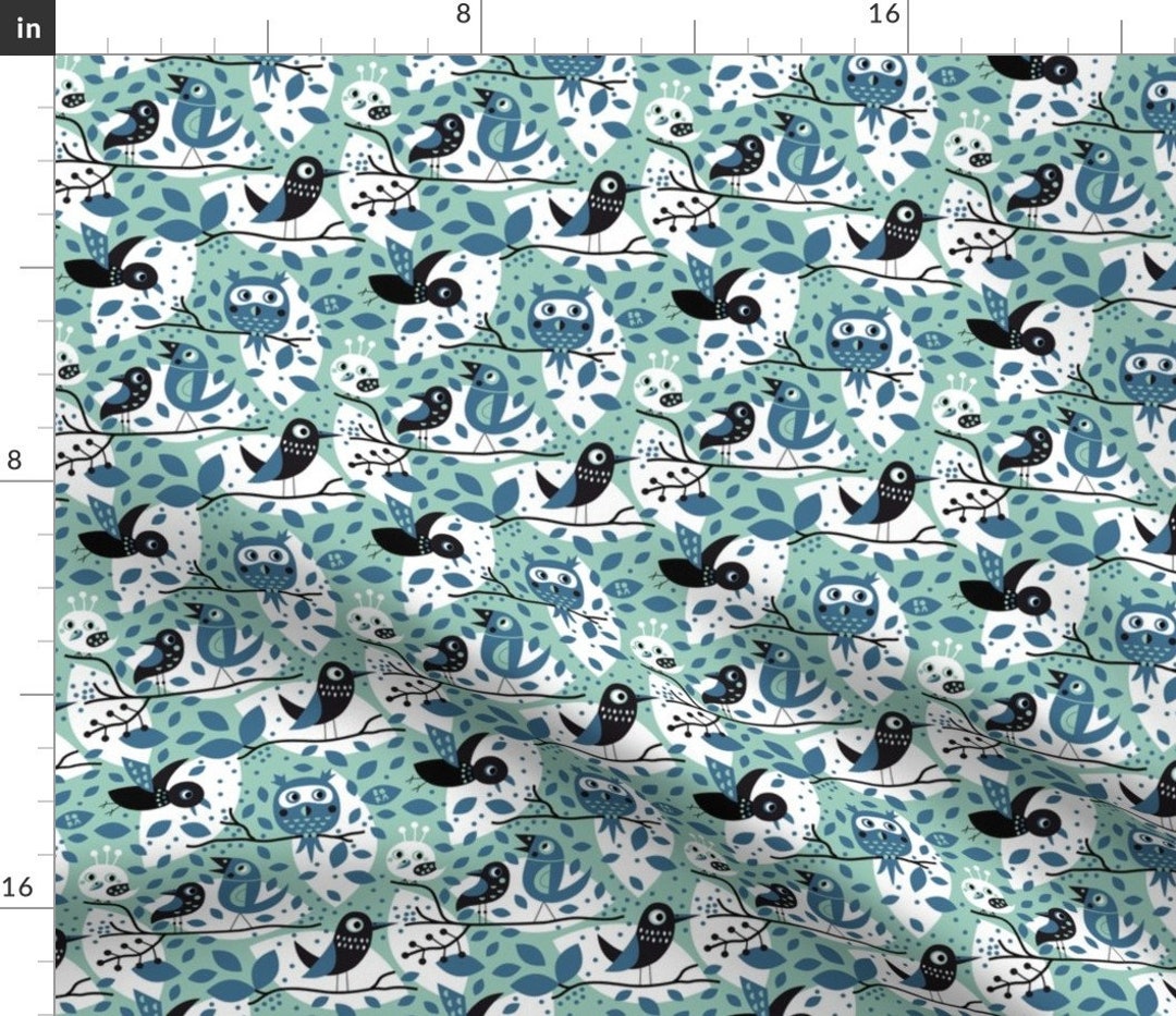 Woodland Mod Bird Fabric Birds in Blue by Bora Blue Scandi - Etsy