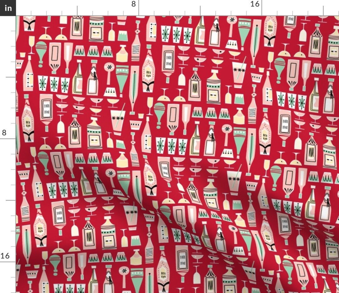 Cocktail Party Fabric Cocktail Party Red by Tuppencehapenny - Etsy