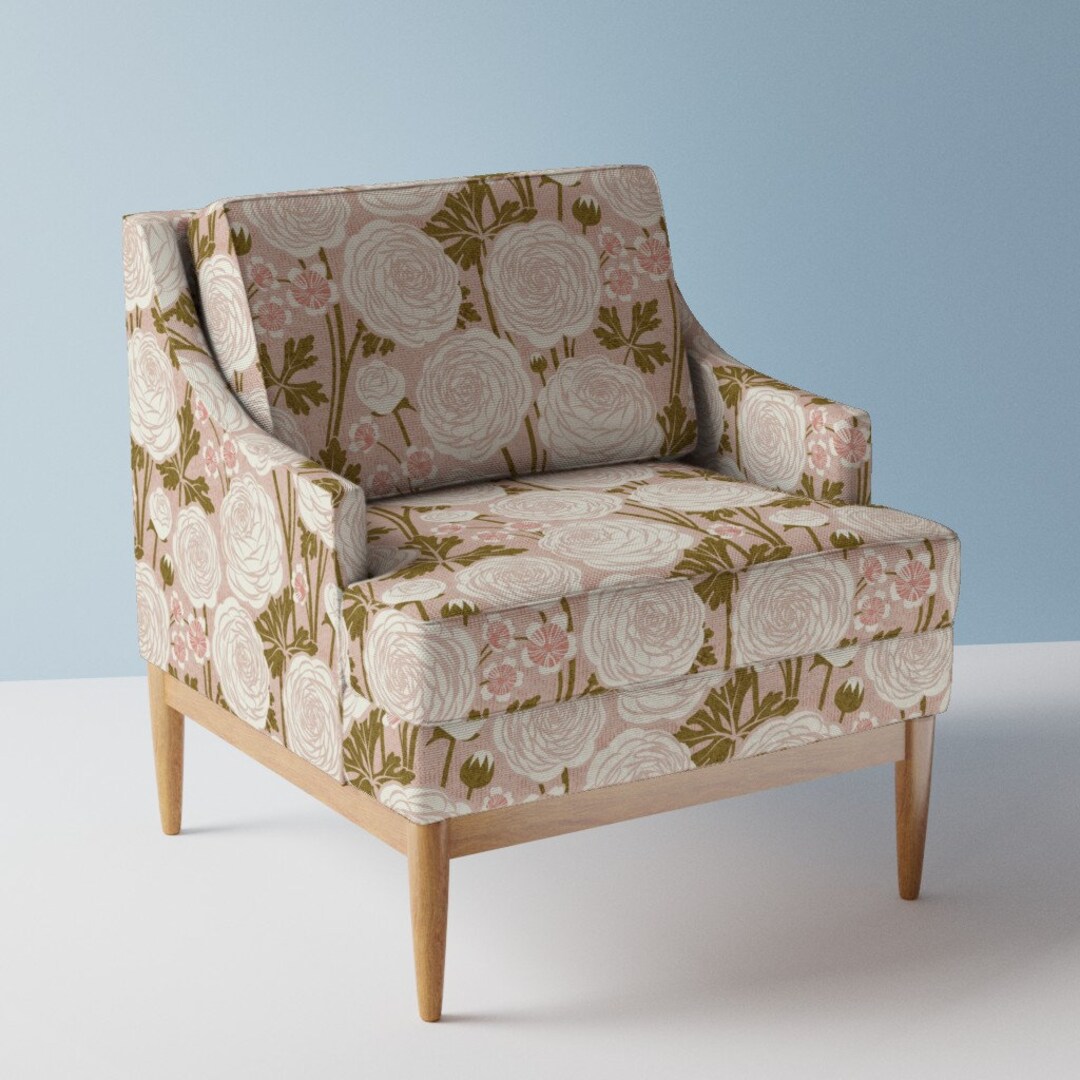 Blush Pink Floral Upholstery Fabric Ranunculus Garden by - Etsy