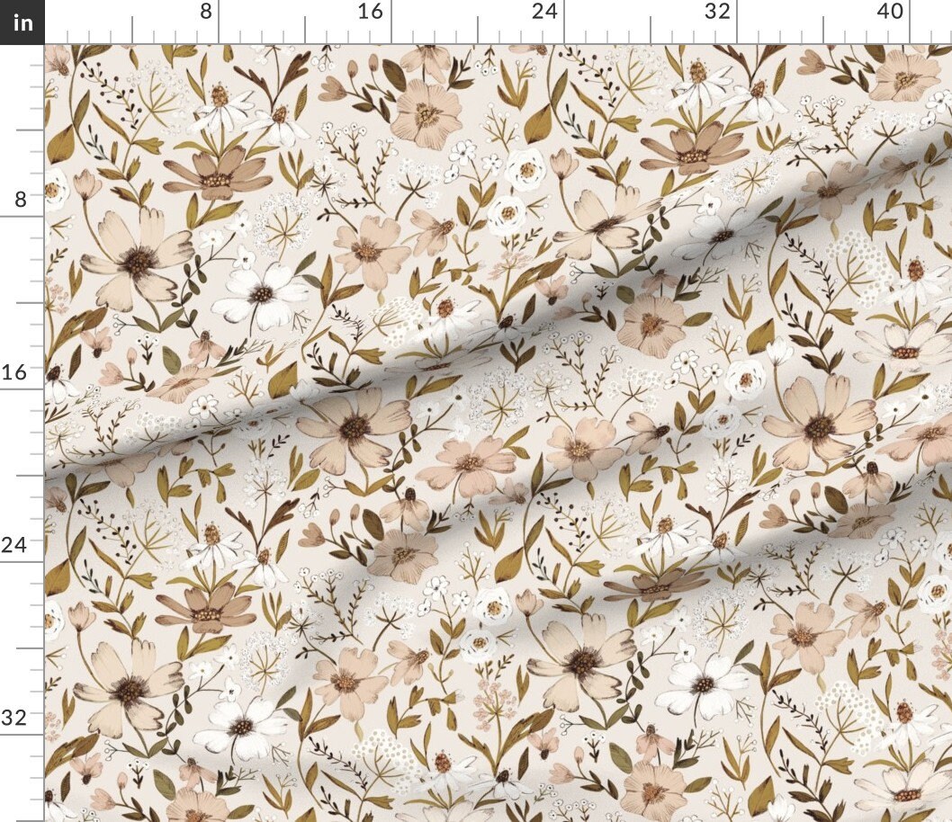 Neutral Floral Fabric Vintage-bloom 1 by Gomboc Spring - Etsy New Zealand