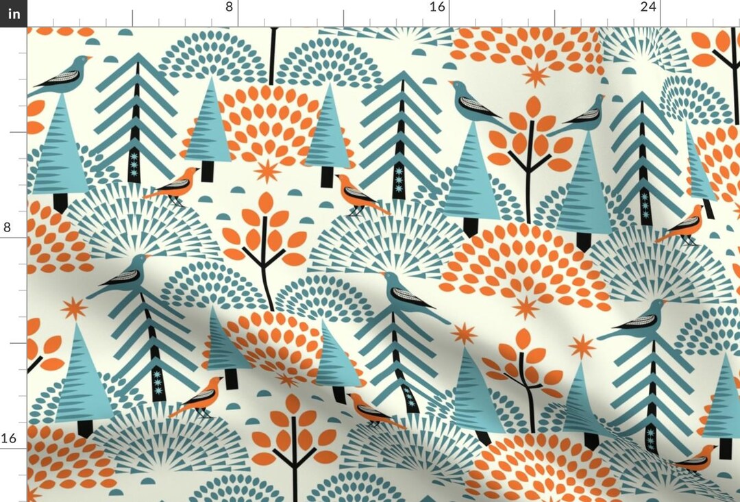 Birds Fabric - Scandi Bird Sanctuary Autumn by Wolflingblue - Trees ...