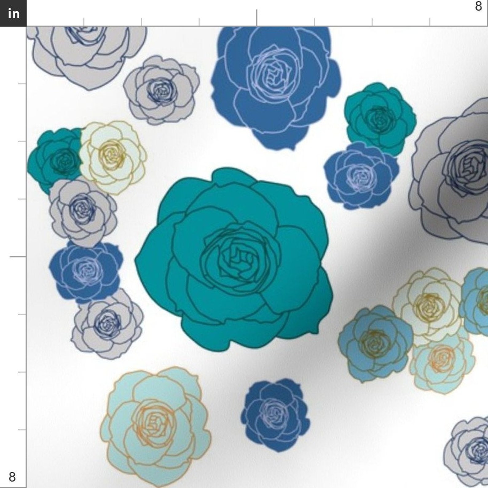 Blue Roses Fabric Roses Floral Pattern Blues By - Etsy España