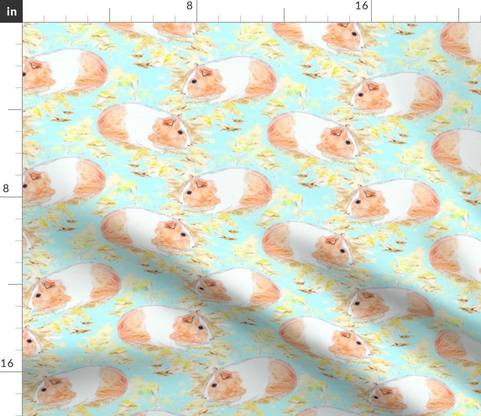 Guinea Pig Fabric Watercolor Guinea Pig by Eclectic House - Etsy