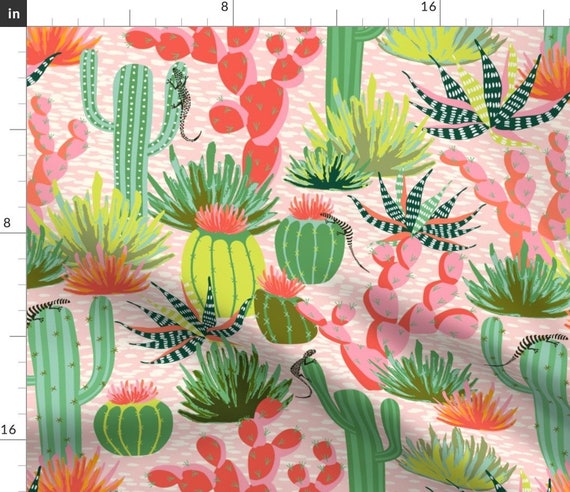Desert Fabric Modern Desert by Vivdesign Lizard Cactus - Etsy